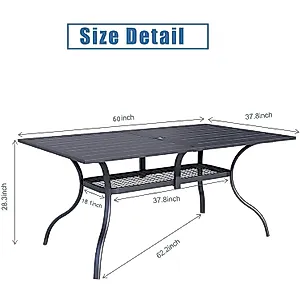 Crownland Outdoor Patio Dining Table, 60" x 37"Rectangle Metal Patio Table with 1.57" Umbrella Hole, Outdoor Furniture Dining Table for 6-8 Person, for Backyard, Garden, Classic Black