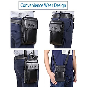 iPhone 11 Pro X Xs 8 7 Plus 6 6S Galaxy S9 S8 S7 S6 Edge Note5 Note4 A8 A8+ Leather Case Belt Holster Pouch Holder for Cell Phone Under 6.0" inch Vertical Style1-Black S Size