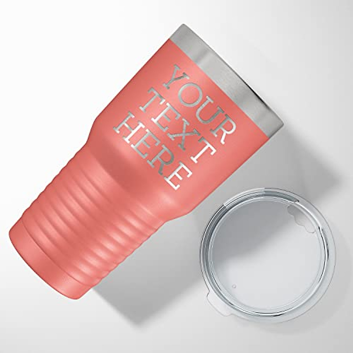 Personalized 30oz (17 Colors) Powder Coated Insulated Stainless Steel Tumbler with Lid, Custom Etched, Customized Text Message Name, Engraved Gift Idea Women Men Him Her, Your Text Here (Coral)