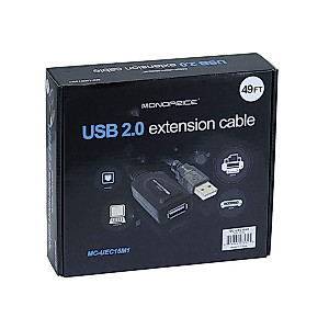 Monoprice 49ft 15M USB 2.0 A Male to A Female Active Extension / Repeater Cable (Kinect & PS3 Move Compatible Extension)