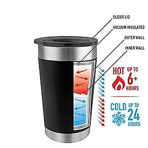 Tempercraft 16 oz Vacuum Insulated Tumbler | Custom Laser Engraved Options | Stainless Steel, Double-Walled Travel Mug (Black- Custom)