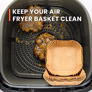 Air Fryer Disposable Paper Liners - 100 Pieces Square Non Stick Parchment Airfryer Filter Liner Basket Sheets 8 Inch for Baking & Oil Proof, Blue, 6