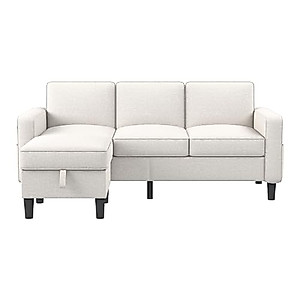 Sunrise Coast Sectional L Shaped Living Room Modular USB+Type-C Charging Port 3 Seater Couches with Removable Storage Ottoman Small Sofa 78", Beige