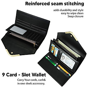 OYATON Snap Clutch Wallet for Women, Soft Faux Leather Long Womens Wallet with Zip Coin Pocket Credit Card Holders Organizer and Phone Holder (Black)