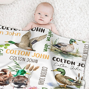 Buyyet Personalized Mallard Duck Custom Fleece Flannel Gift Blanket with Name Lightweight Soft Throw Blanket Cute Cozy Blanket for Bed Couch Travel Outdoor 30''x 40'' for Baby/Pets