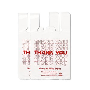 YoYoRain White Thank you T shirt bag, Grocery shopping bag Reusable and Disposable Supermarket Bag 11''x6''x21'' 100PCS