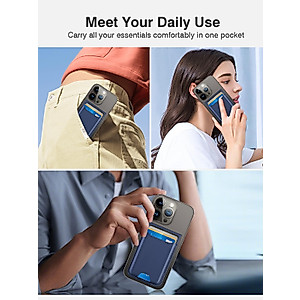 TopMade for Magsafe Wallet, Magnetic Wallet Card Holder with Adjustable Phone Stand, Leather Magnetic Phone Wallet for iPhone 15/14/13/12 Series, Open ID Window, RFID Blocking, Fit 6 Cards, Blue