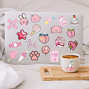 LANKEME 50PCS Cute Kawaii Stickers for Water Bottles, VSCO Pink Stickers for Laptop Aesthetic Stickers Gift for Kids Teens Girls(Pink Rabbit)