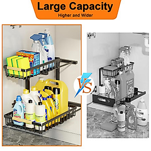 Under Sink Organizer and Storage, 2-Tier Pull Out Cabinet Organizers Shelf, Metal Sliding Drawers Shelves for Kitchen Bathroom Closet Organization, 2 Pack