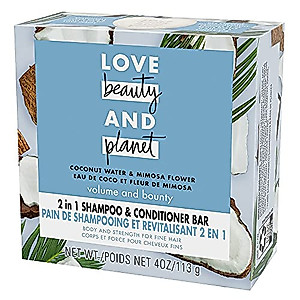 Love Beauty And Planet Volume and Bounty 2 in 1 Shampoo and Conditioner Bar for Thinning Hair Coconut Water & Mimosa Flower Body and Strength 4.0 oz