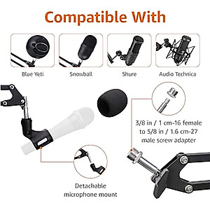 Amazon Basics Heavy-Duty Microphone Desk Arm Stand All-in-One Kit, with Adjustable Boom, Pop Filter, and Windscreen, for Blue Yeti, Snowball, Shure, Audio-Technica, and other Mics - 14 inch