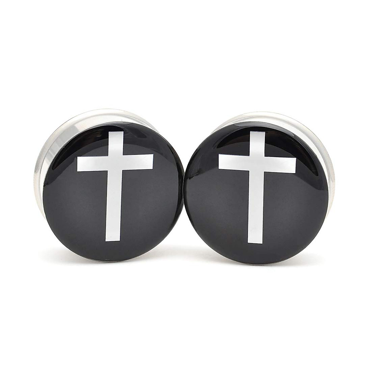 Mystic Metals Body Jewelry Large Gauge Cross Picture Plugs - Sold As a Pair (1-3/8" (35mm))