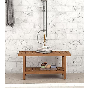 AquaTeak The Original 36" Spa Teak Shower Bench with Shelf