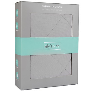 Ely's & Co. Patent Pending Waterproof Cotton Quilted Pack n Play Sheet | Mini Crib Sheet | All in one Mattress Pad Cover and Cozy Sheet, Grey