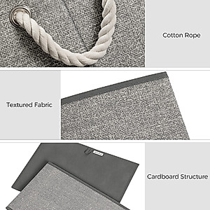 SONGMICS Fabric Storage Boxes, Set of 3 Storage Cubes, Foldable Baskets with Handles, 15.7 x 11.8 x 9.8 Inches, Toy Storage, Linen Pattern, Gray URFB013G01