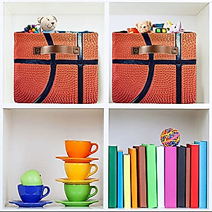 Sport Basketball Storage Bin Canvas Toys Storage Basket Bin Large Storage Cube Box Collapsible with Handles for Home Office Bedroom Closet Shelves，2 pcs