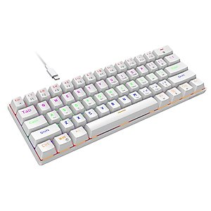 Snpurdiri Wired 60% Mechanical Gaming Keyboard, Blue Switch Anti-Ghosting 61 Key Keyboard with RGB Backlit and Double Foot, Ultra-Compact White