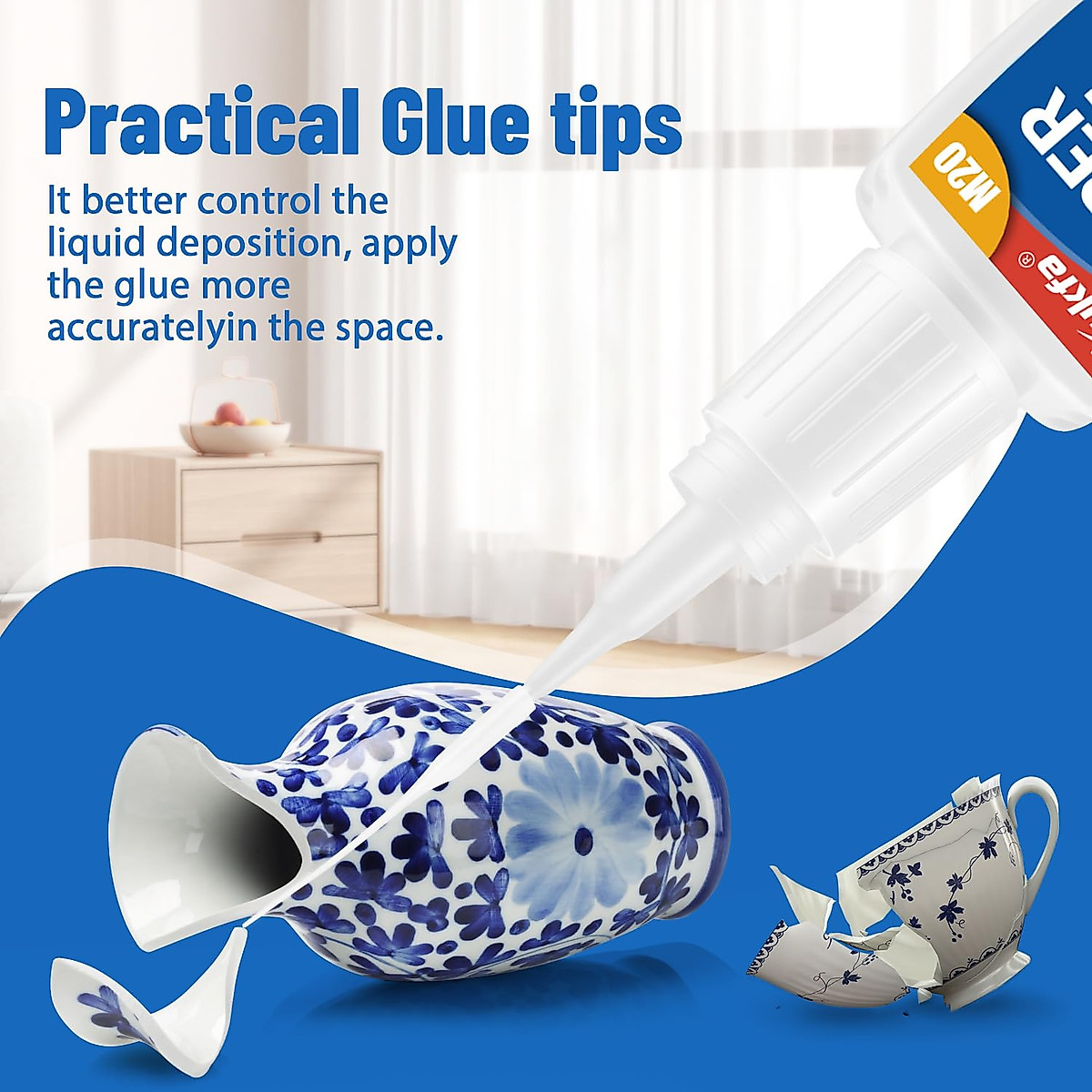 Super Glue, Aukfa Cyanoacrylate Adhesive Strong Bonding and Fast-Drying Glue for Your Repair Needs, Cyanoacrylate All-Purpose Repair Glue for Home Ceramic, Plastic, Glass, Wood, DIY Craft