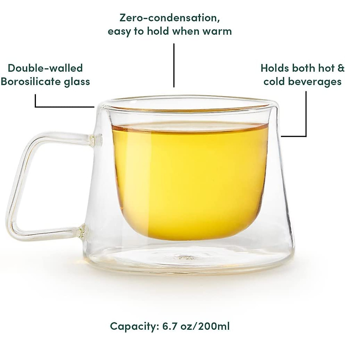 VAHDAM, Double Wall Glass Coffee Mugs (2 Pieces) Insulated Cups - 6.7oz Capacity, DURABLE & STYLISH | Tea Cup Set