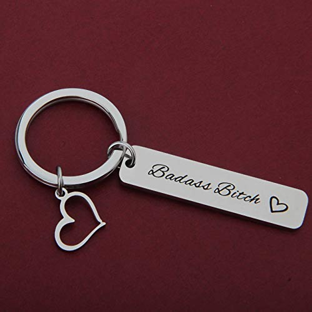 QIIER Badass Bitch Keychain Cancer Awareness Keychain Survivor Jewelry Graduation Gift Best Friend Keyring Gift (silver)