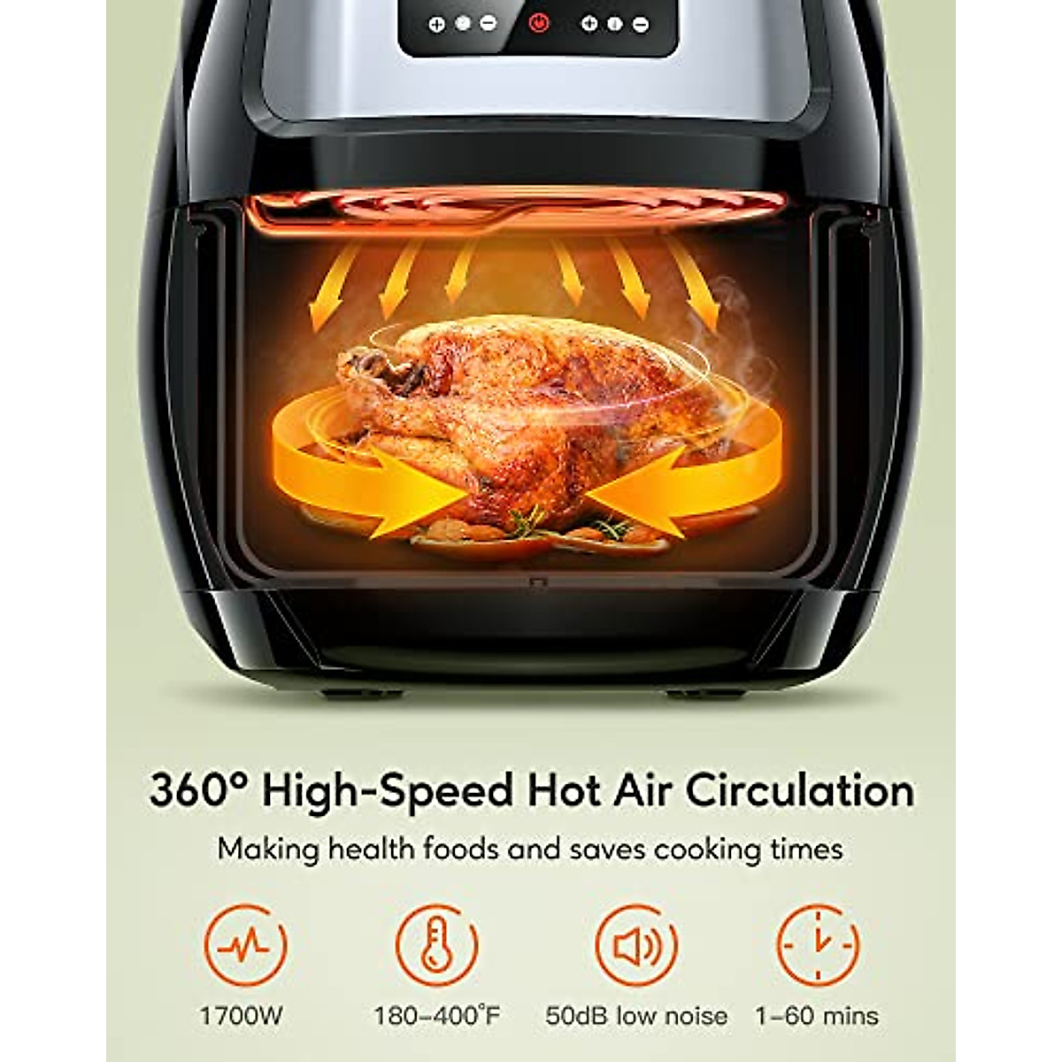 Famiworths Air Fryer, 8.9 Quart Large Electric Hot Air Fryer Oilless Cooker, Digital Touchscreen with 8 Presets, Preheat, Timer & Temperature Control, Non-stick Liner and Frying Basket, Cooking Tongs