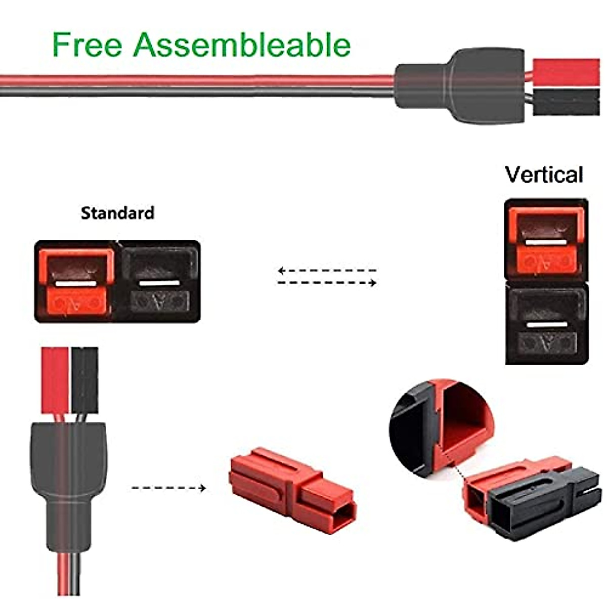 SolarEnz Solar Panel Cable Connector Anderson Adapter Power Pole Adapter Connector Solar Connector，10AWG Compatible with Anderson PowerPole Solar Panel for Solar Generator Power Station