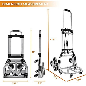 TOLEAD Foldable Stair Climbing Cart 180lb Capacity Convertible Hand Trucks and Dolly,Adjustable Height 3 in 1 Heavy Duty Stair Climber Cart with 10 Wheels