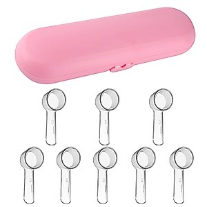 Toothbrush Travel Case with Toothbrush Head Covers for Oral-B Toothbrushes | 8 Pcs Toothbrush Head Covers Compatible with Oral B Electric Toothbrush Heads (Pink)