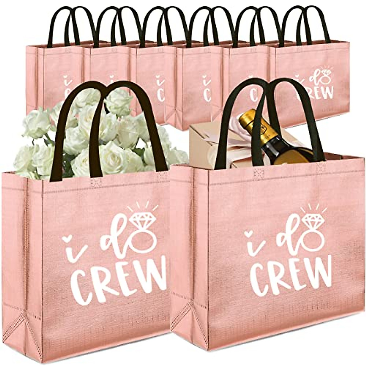 CUTERUI GIFTED 8pcs Rose Gold Gift Bags Set,I Do Crew Non-Woven Gift Bags for Bridesmaid Gifts,Bridal Party Gifts,Bachelorette Favors,Wedding Party Gifts(Rose Gold)