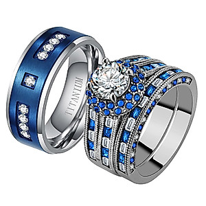 ringheart His Her Ring Couple Rings Matching Ring 1ct AAA CZ Womens Wedding Ring Sets for Him and Her Wedding Bands