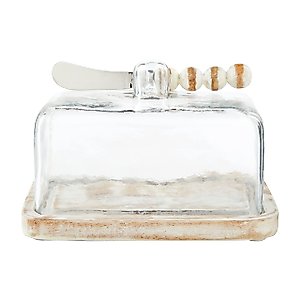 Mud Pie Glass Beaded Butter Dish, White, 3 1/2" x 6 1/2"
