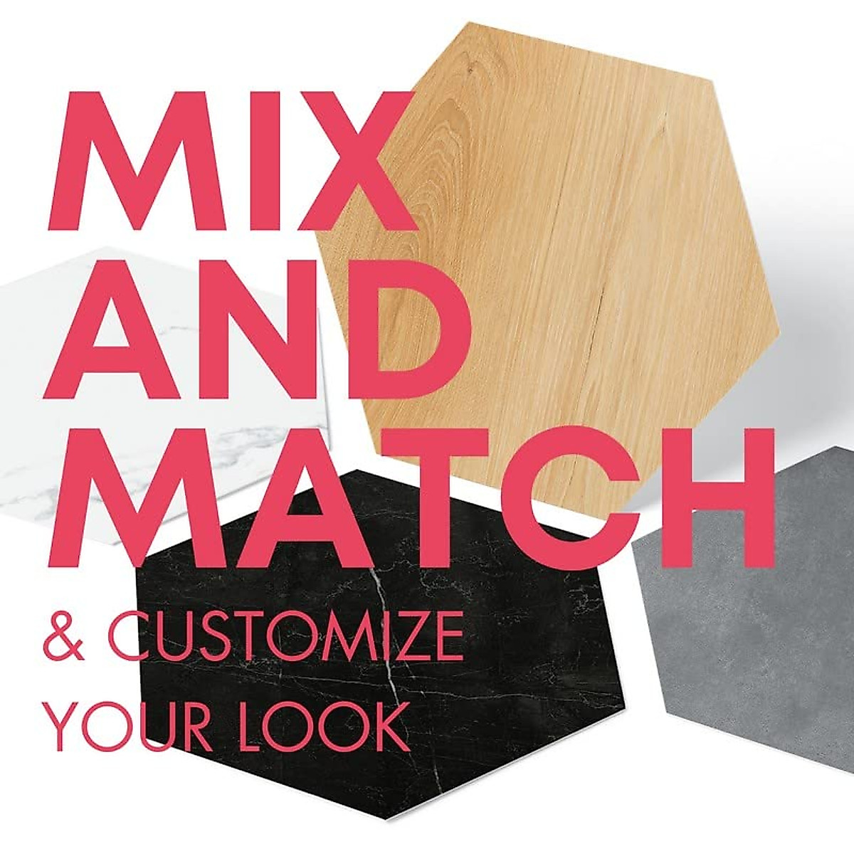 BaseCore HEX Hexagon Vinyl Flooring Black Marble 5.75" DIY Self Adhesive Textured Modern Floor Tile Peel & Stick Tile (36pcs/21.5sqft per case)