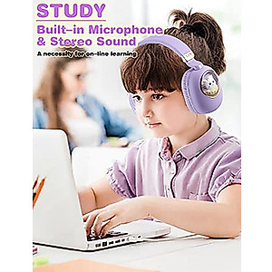 Usoun Kids Wireless Headphones, Bluetooth Over Ear Headphones with Cute Cat Colorful LED Lights,Wireless&Wired,Foldable,Build-in Mic,Bluetooth Headphones for Kids Girls Teens Adults,School (Purple)