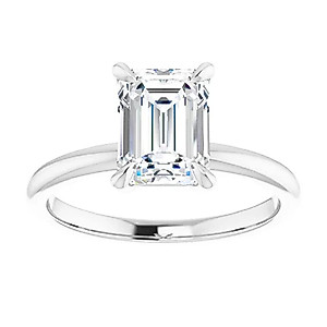 925 Silver, 10K/14K/18K Solid Gold Handmade Engagement Ring, 2 Carats Emerald Cut Moissanite Solitaire Ring, Wedding Bridal Rings for Women/Her, Anniversary Propose Gifts Ring (925 Silver (White Gold Plated))