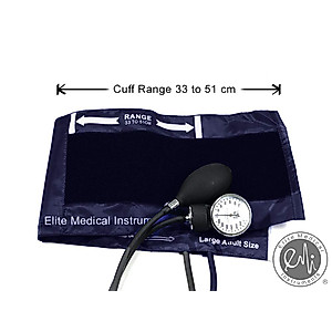 EMI Aneroid Sphygmomanometer Manual Blood Pressure Navy Large Adult Cuff (Large Adult - Navy)