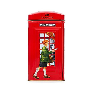 Ahmad Tea London Telephone Box Caddy Gift Tin, 20 Teabag, English Breakfast