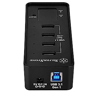 Silverstone SST-EP03 v2.0 - 4-Port USB 3.0 Data Hub, Display, OVP, OCP, Aluminum, multinational Charging Adapter