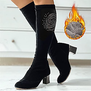 red boots, thick knee velvet fashion plush rhinestones plus heel the over stitching flock soft sole tall velvet white booties women ankle boots denim cowgirl boots