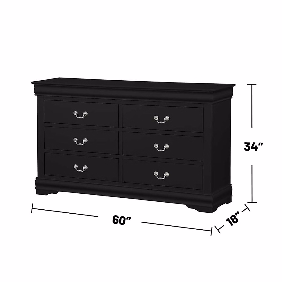 Acme Louis Philippe III Wooden 6-Drawer Dresser in Black