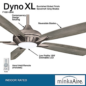 Minka Aire F1001-BNK Dyno XL 60" Ceiling Fan with LED Light & Remote, Burnished Nickel