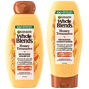 Garnier Whole Blends Honey Treasures Repairing Shampoo and Conditioner, For Dry, Damaged Hair, 22 Fl Oz Ea, 1 Kit (Packaging May Vary)