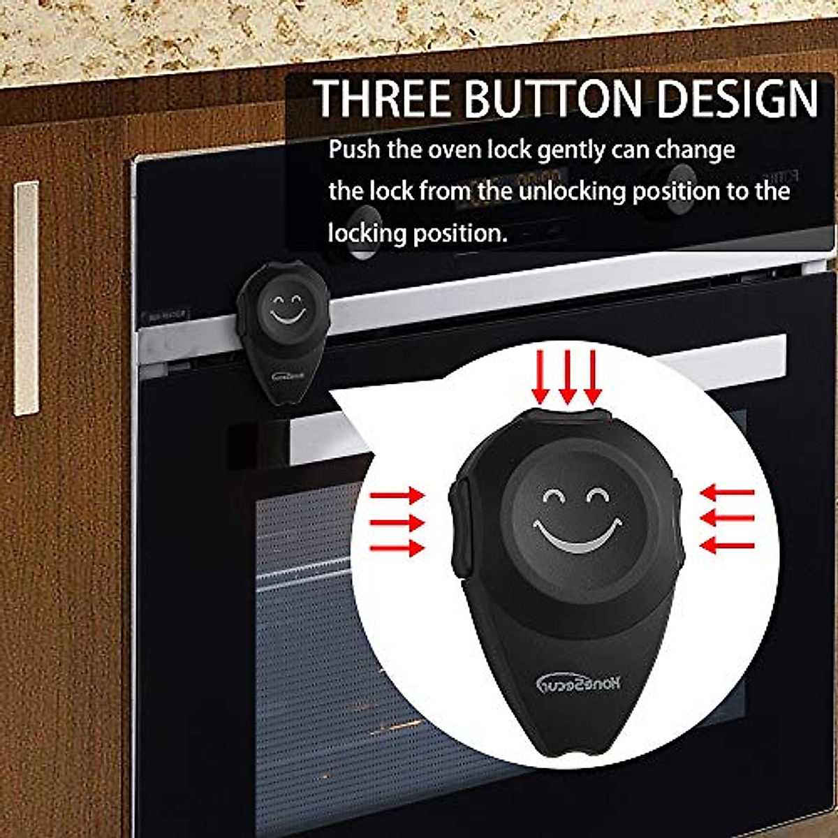 HoneSecur Oven Lock Child Safety, Oven Front Door Lock Child Proof, Heat-Resistant Easy to Install 3m Adhesive for Kids Toddlers Dishwasher, Microwave Lock - Black