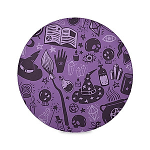 Nesatuwa Halloween Witch Round Placemats Set of 1 Table Mats for Kitchen Washable Non-Slip Place Mats Heat Resistant Place Mats for Kitchen Dining Table Decoration