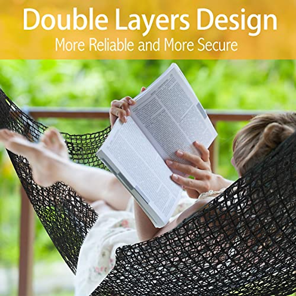 Climbing Cargo Net 6.5 x 9.8 ft Large Kids Backyard Climbing Net Double Layers Playground Safety Net with Storage Bag for Monkey Bar, Treehouse Accessories (Black)