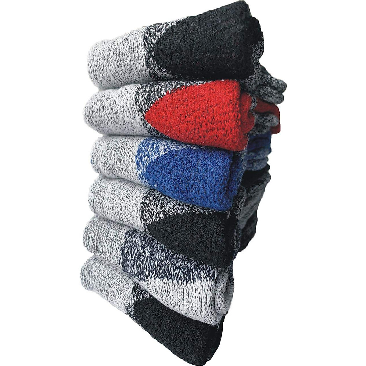 Diamond Star Merino Wool Socks 6 Pairs Thermal Socks Insulated for Cold Weather Winter Socks For Men & Women 10-13 (3 Black,1Red,1Grey,1Royal Blue)