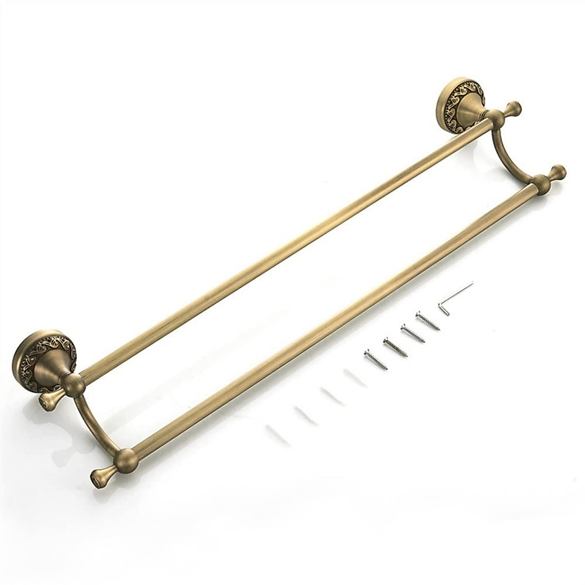 Bath Towel Bar Bathroom Hardware Bathroom Pendant, Brass Material European Bathroom Antique Towel Rack Double-Rod Towel Rail Towel Holder