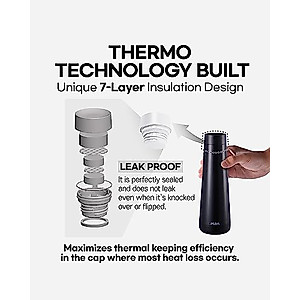 PILEUS INSULATED THERMOS WATER BOTTLE 17oz-14H Hot & 58H Cold, 7Layer Insulated Cap, Double Wall Insulation Vacuum Structure, Medical Grade StainlessSteel304(18/8) BPA-Free Tritan, Food Grade Silicone