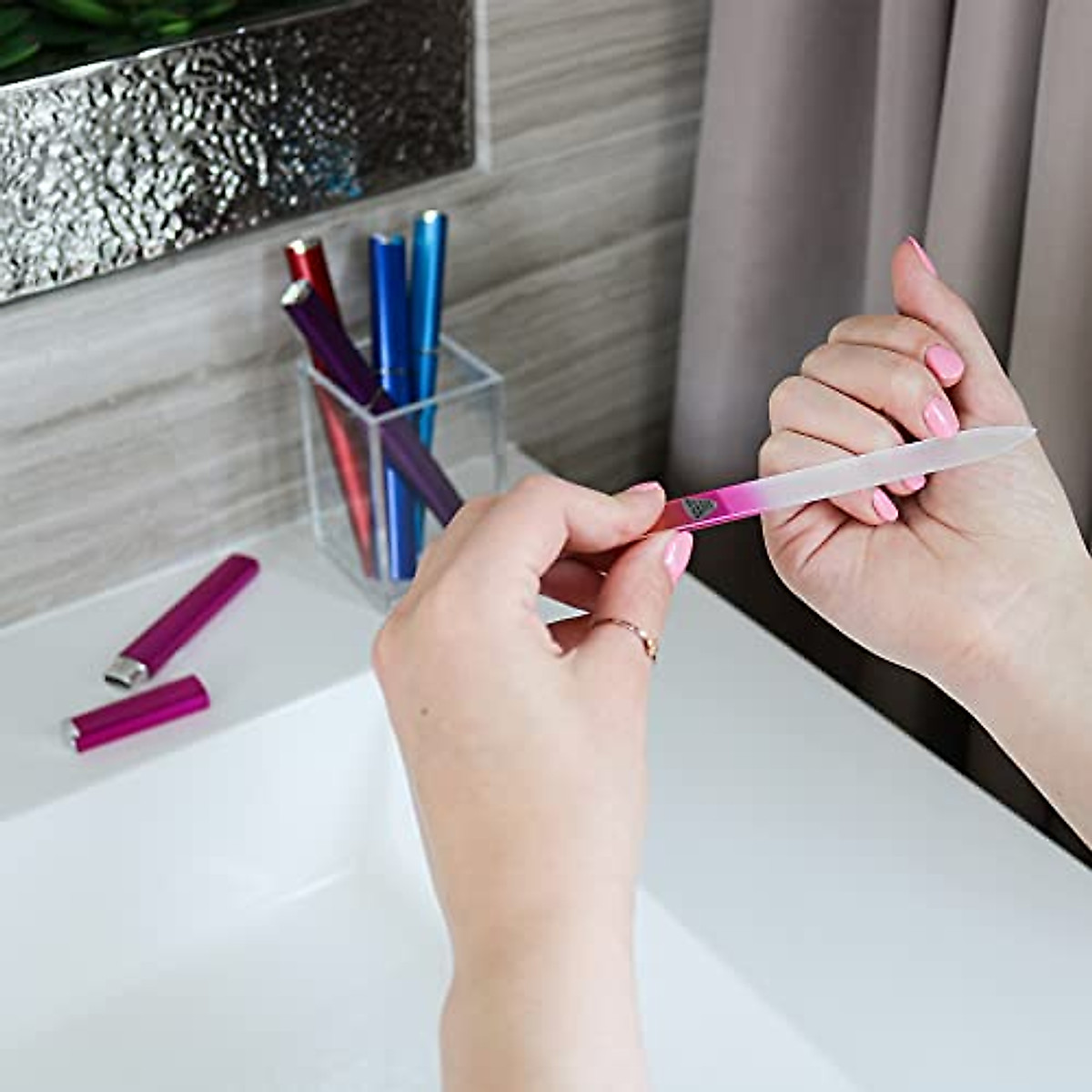 Glass Files for Nails, Luxurious Valentine Gift - Manicure Glass Fingernail Files with Cases. Trim, Shape, and Smooth with Authentic Czech Glass - 5-Piece Bona Fide Beauty Premium Czech Glass Files