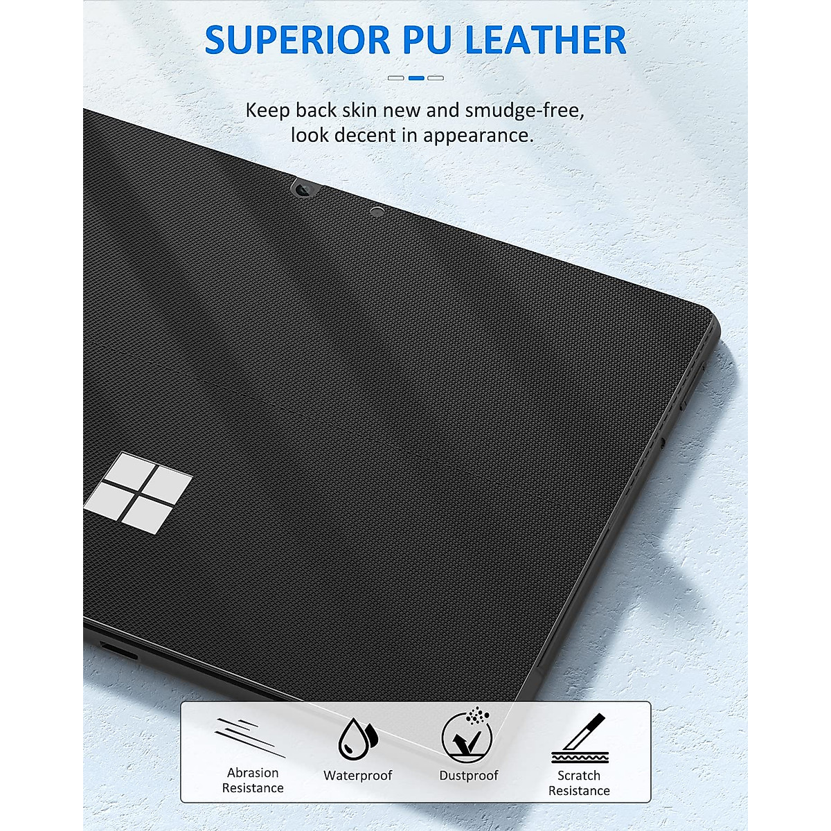 MoKo Tablet Back Skin Stick Decal for Microsoft Surface Pro 11 /Surface Pro 10 / Pro 9 / Pro 8 13-Inch Tablet, PU Leather Protective Decal Body Skin Cover for Surface Pro 11/10, Black