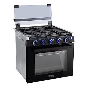 RecPro RV Stove Black Finish | Gas Range 21" Tall | 6500 and 8000 BTU Three Burner | 7100 BTU Oven with 1.8 Cu. Ft. Capacity | Optional Range Hood